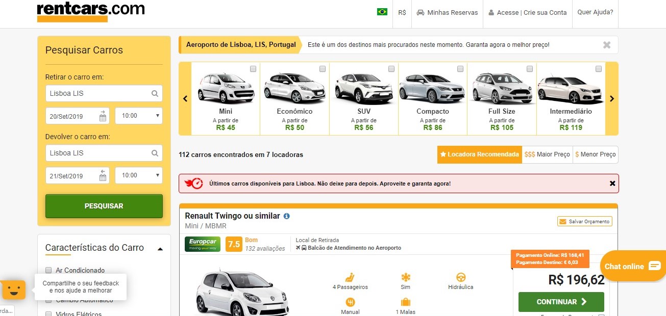RentCars.com: alugue seu carro e viaje tranquilo - Casa de Doda